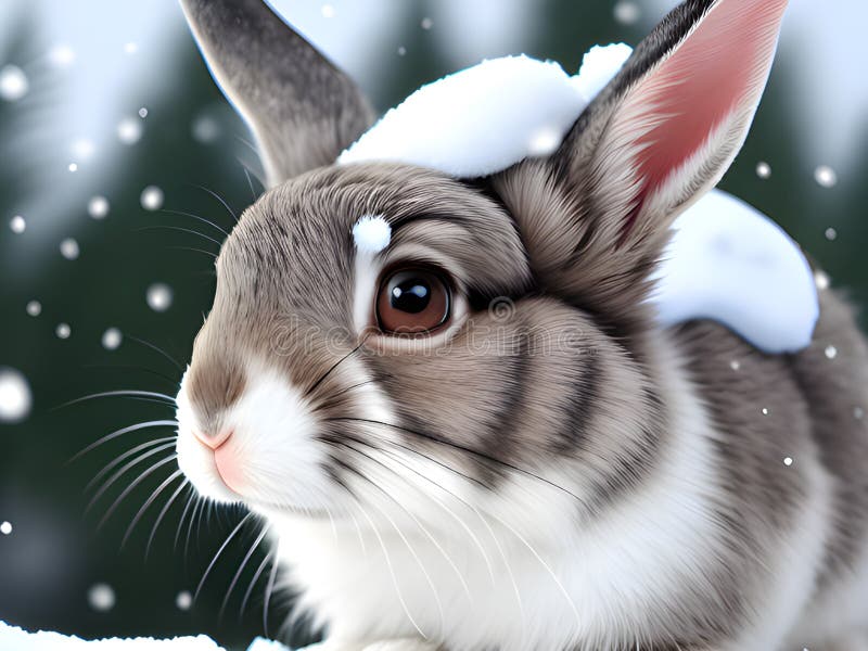 Cute Rabbit in the Winter Forest, AI Generated Stock Illustration ...