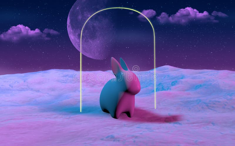 3d Render. Cute Rabbit Winter in the Snow, Snowdrifts, Fluffy Snow ...