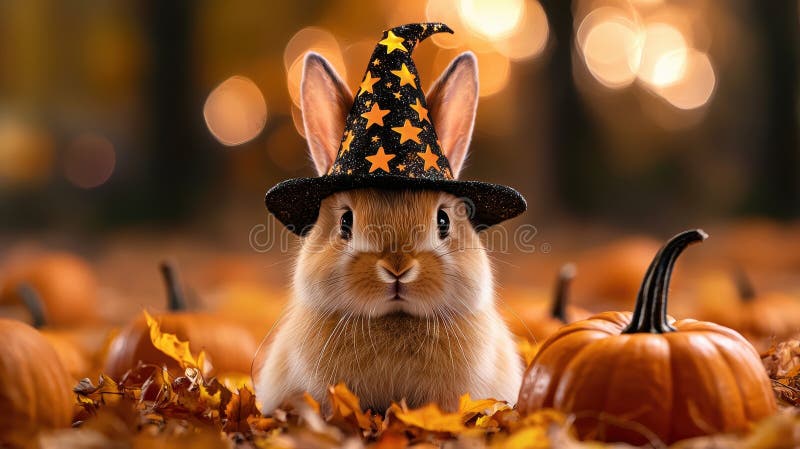 Cute Rabbit in Witch Hat for Halloween Stock Illustration ...
