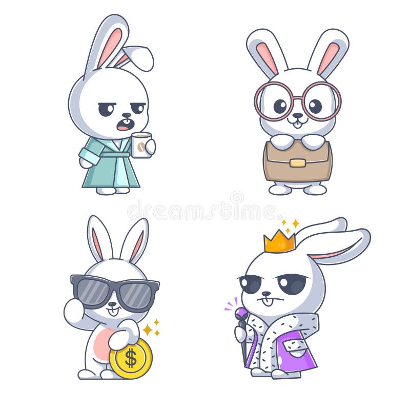 Cute Rabbit Working, Cartoon Style Set Stock Vector - Illustration of ...