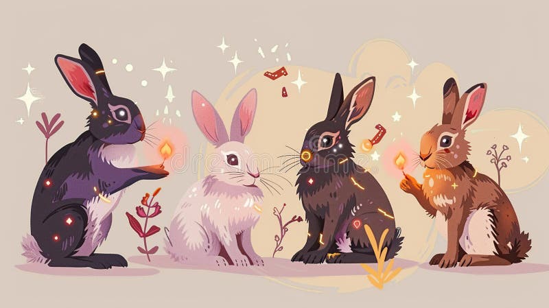 Cute Rabbits with Astrology, Esoteric Stock Illustration - Illustration ...
