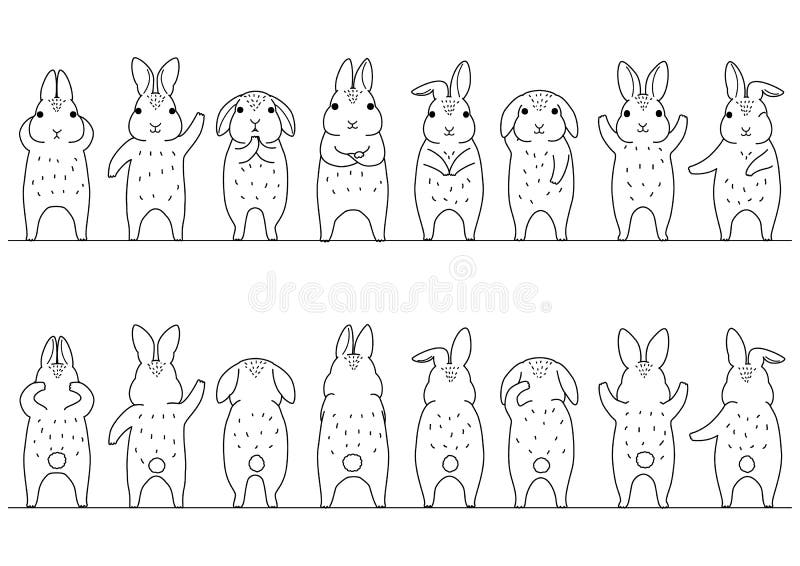 Cute rabbits border set stock vector. Illustration of pattern - 132619622