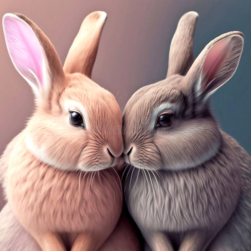 Cute Rabbits Bunnies in Love and Decorated Easter Eggs - Easter Card ...