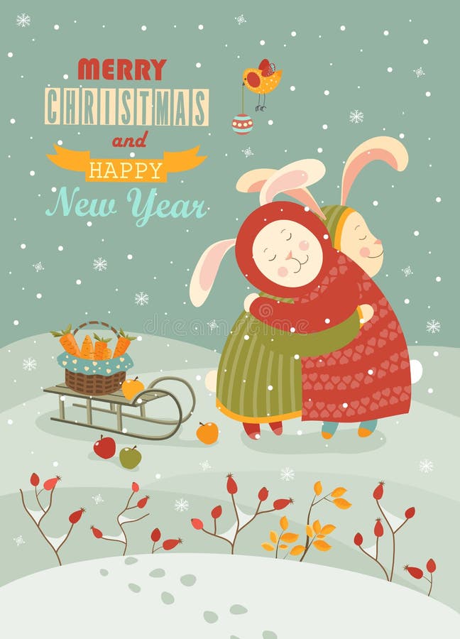 Cute Rabbits Celebrating Christmas Stock Illustrations – 13 Cute ...