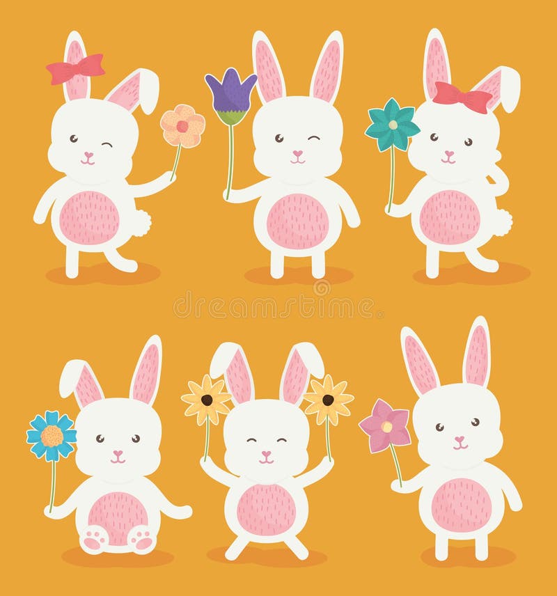 Cute Rabbits Characters Icon Stock Vector - Illustration of cute ...