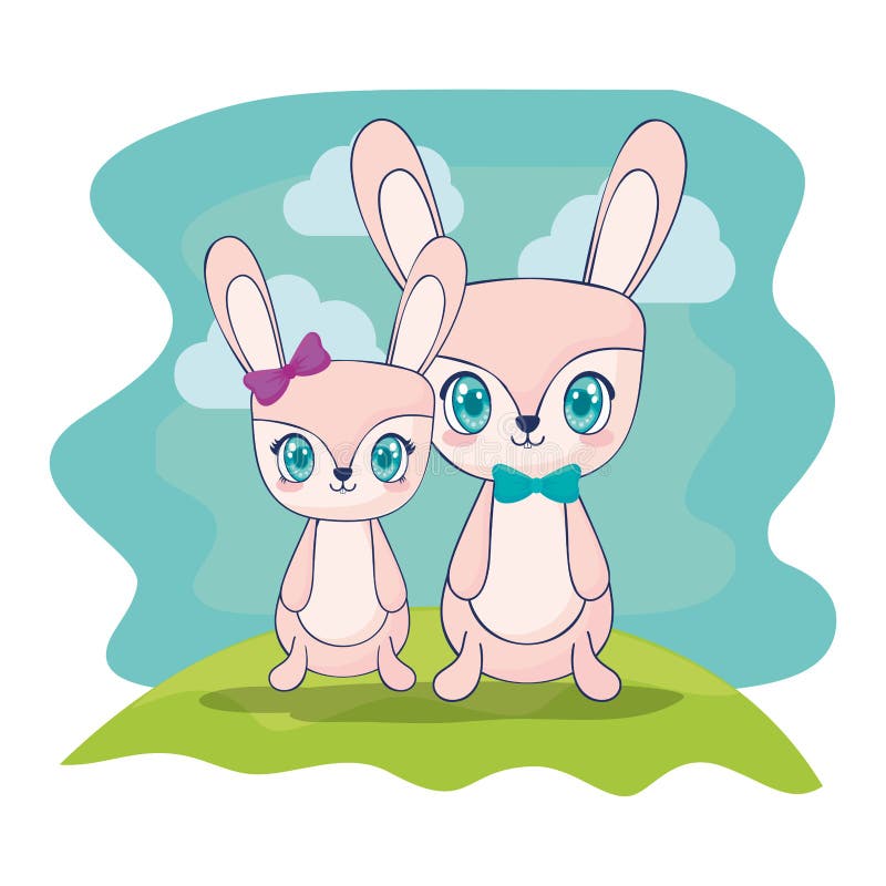 Cute Rabbits Couple Characters Vector Illustration Stock Illustration ...