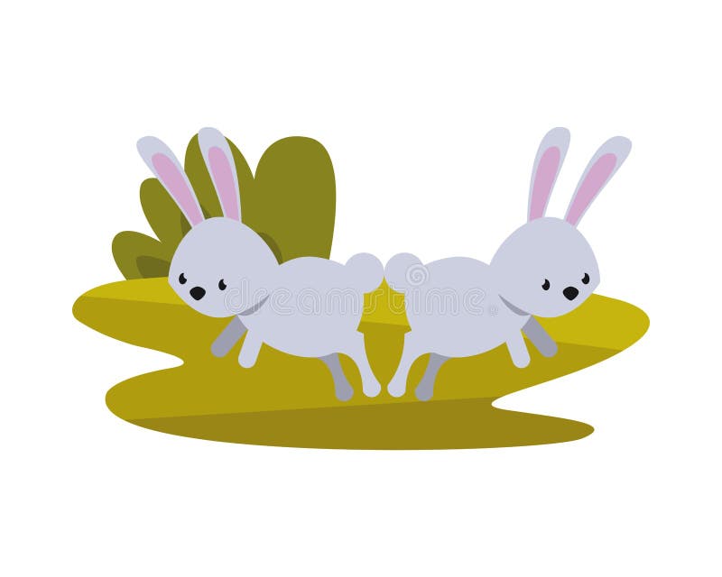 Cute Two Rabbits Animals Cartoons in Black and White Stock Photo ...