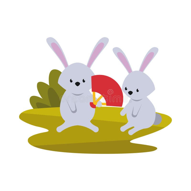 Cute Two Rabbits Animals Cartoons in Black and White Stock Photo ...