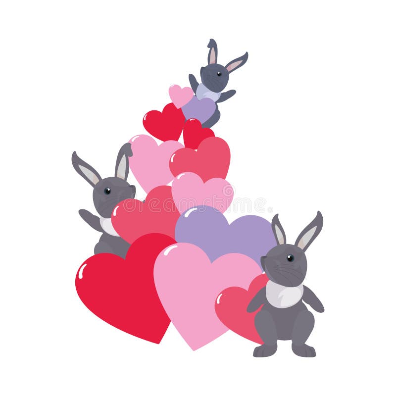 Cute rabbits hearts love stock vector. Illustration of rabbit - 141254892