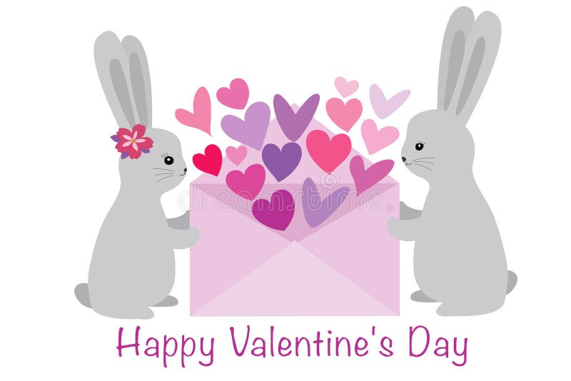 Cute Rabbits are Holding an Envelope with Hearts. Love Concept. Vector ...