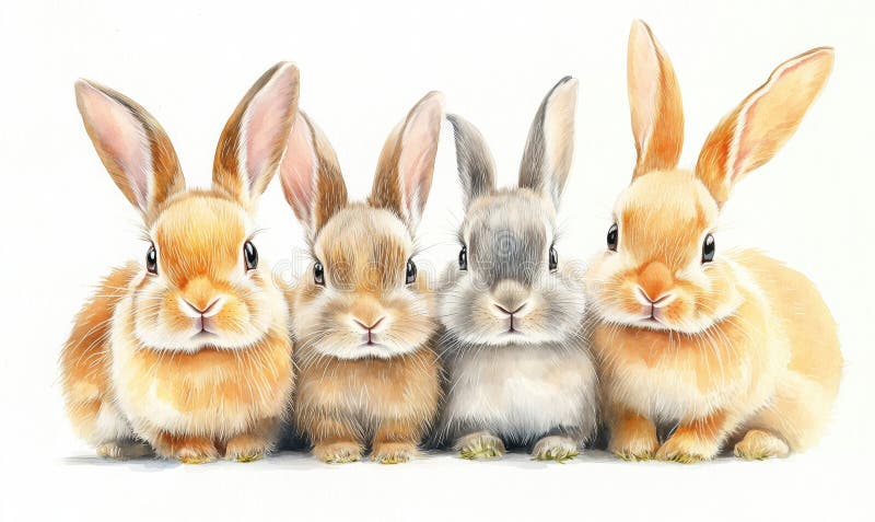 Cute Rabbits Lined Up in a Row Showcasing Different Fur Colors and ...