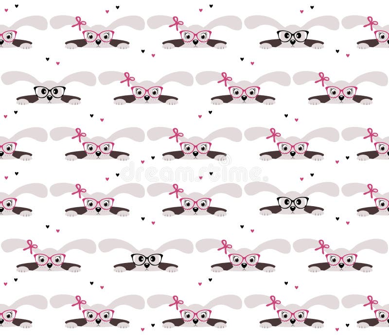 Cute Rabbits Seamless Pattern on White Background Stock Vector ...