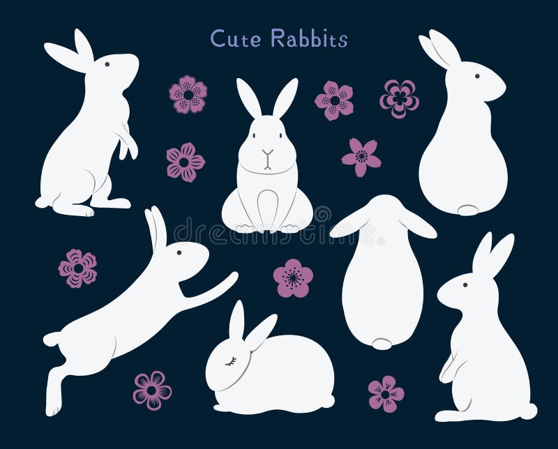 Cute rabbits set stock vector. Illustration of element - 151602486