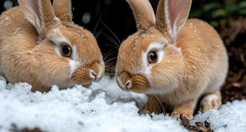 Cute rabbits in the snow stock illustration. Illustration of ground ...