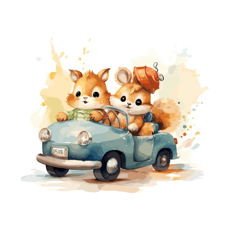 Watercolor Animal Cute Safari Lion, Cute Cat Driving a Car with ...