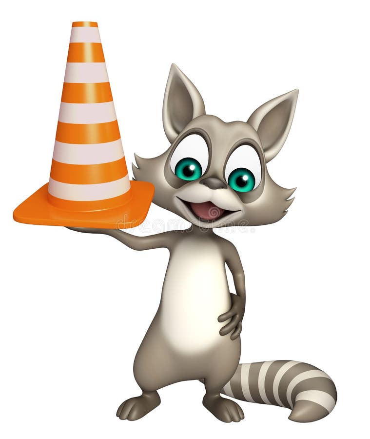 Cute Raccoon Cartoon Character with Construction Cone Stock ...