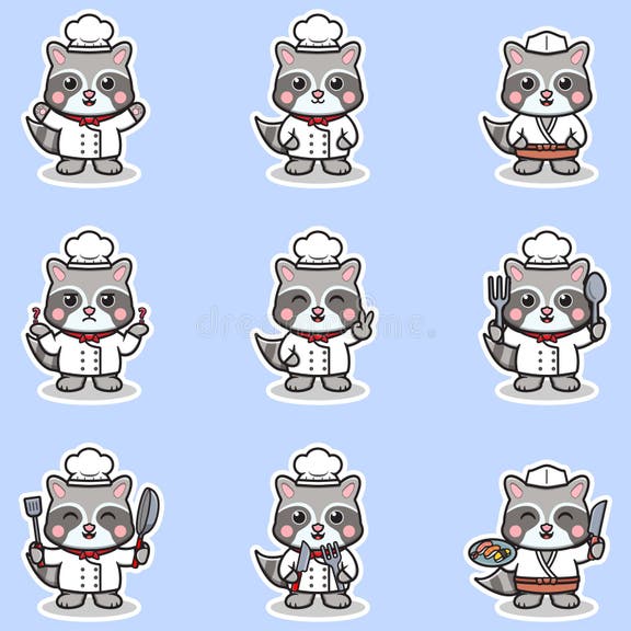 Vector Illustrations of Cute Raccoon Chef Mascot Cartoon Character ...