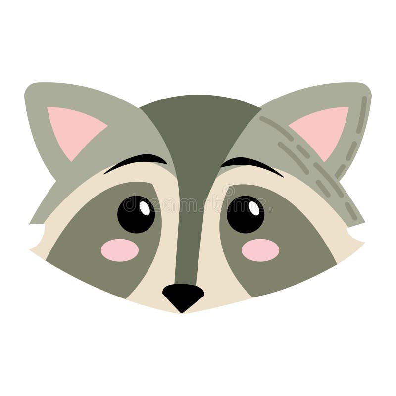 Cute Raccoon Face Flat. Vector Stock Vector - Illustration of furry ...
