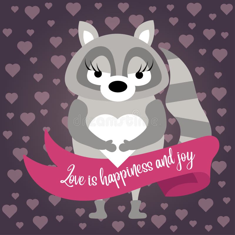 Cute raccoon in love stock vector. Illustration of wildlife - 142065181