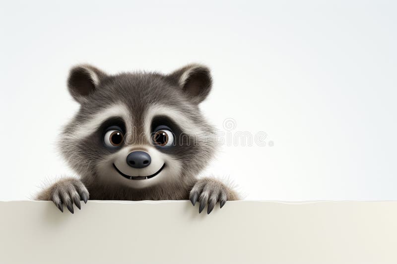 Cute Raccoon Peeking from Behind a White Banner with Copy Space Stock ...