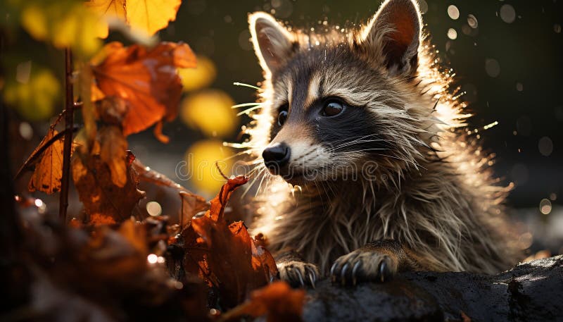 Cute Raccoon Playing in the Autumn Forest Generated by AI Stock Photo ...