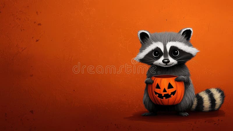 Cute Raccoon with a Pumpkin on an Orange Background Stock Illustration ...