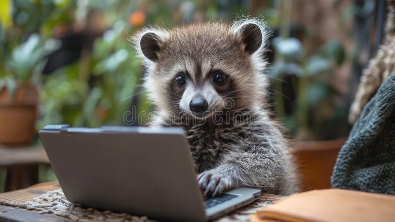 Raccoon using Laptop stock illustration. Illustration of screen - 346298520