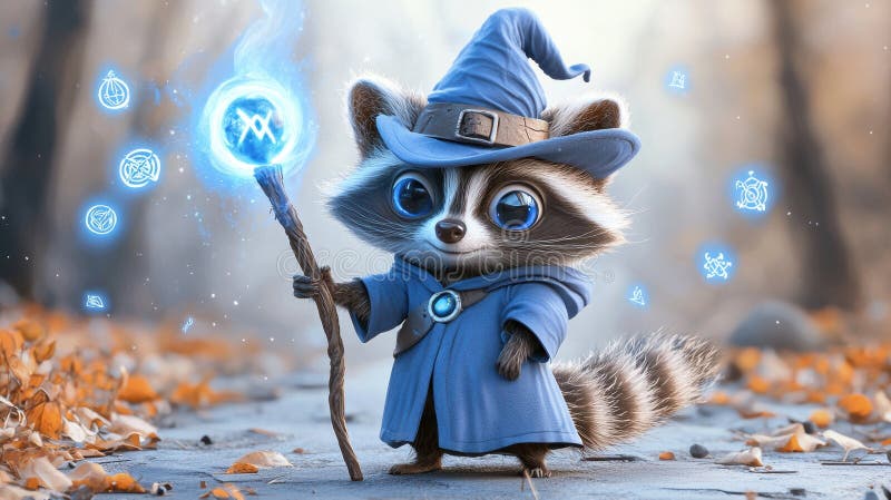 Cute Raccoon Wizard stock illustration. Illustration of creature ...
