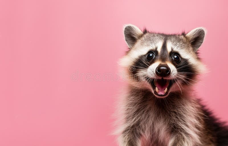 Cute Racoon with Crazy Smiling Expression. Wide Banner Copy Space on ...