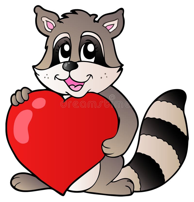 Cute racoon holding heart stock vector. Illustration of happiness ...