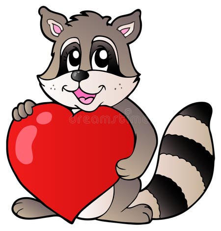 Cute racoon holding heart stock vector. Illustration of happiness ...