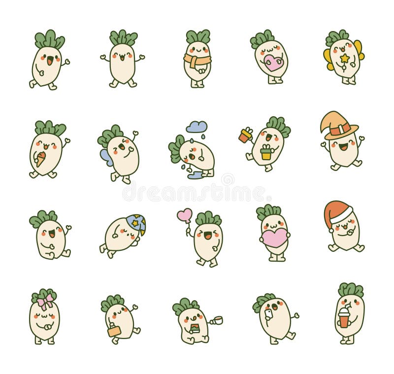 Cute Radish Character. Adorable Cartoon Vegetable Stock Vector ...
