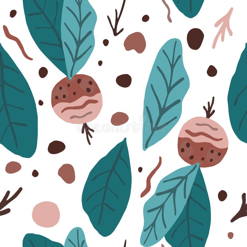 Cute Radish Seamless Pattern. Radish with Leaves Backdrop Stock Vector ...