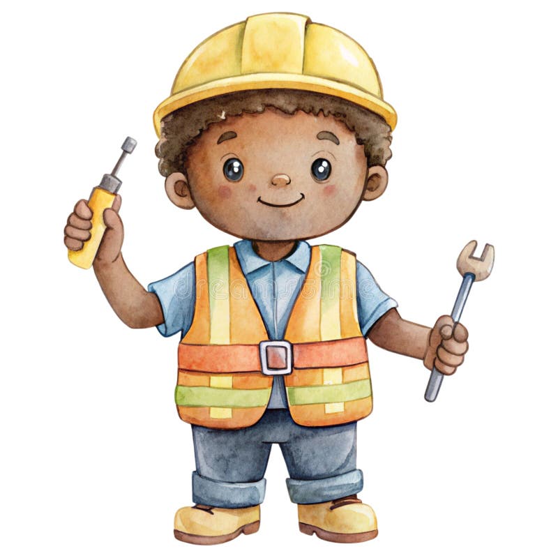 Cute Rag Doll Style Black People Minimal Engineer Construction Stock ...