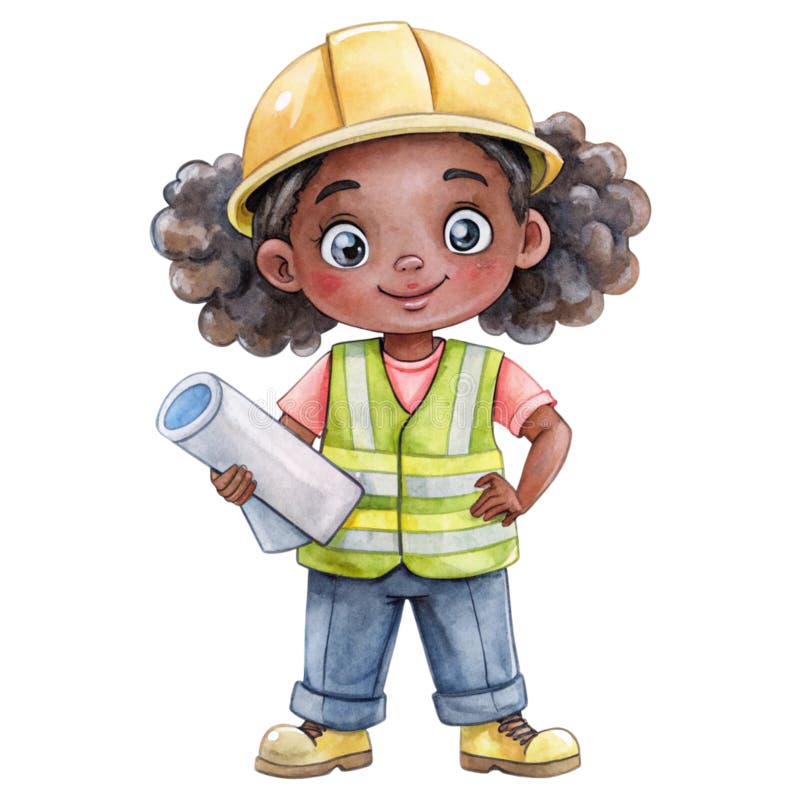 Cute Rag Doll Style Black People Minimal Engineer Construction Stock ...