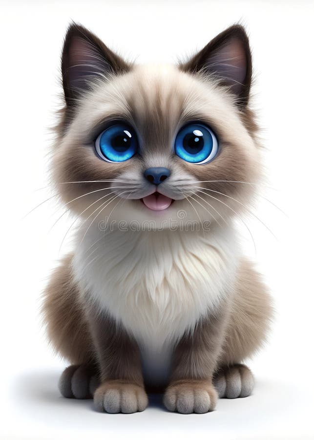 Cute Ragdoll Cat, 3D Illustration on a White Background Stock ...