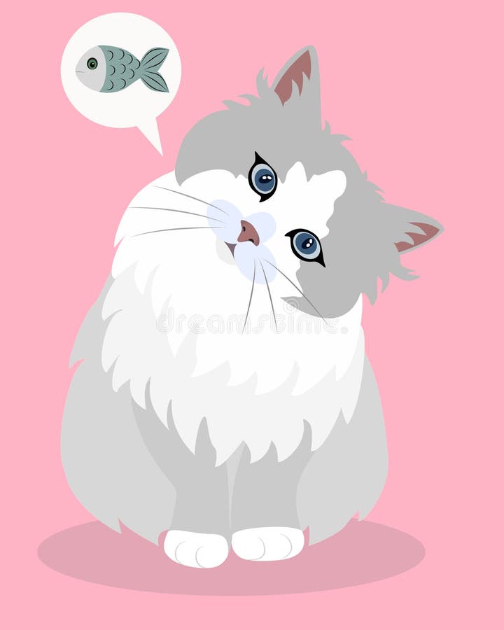A Cute Ragdoll Cat Thinking of Fish Stock Vector - Illustration of ...