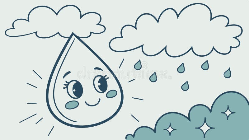 Cute Rain Drop Cloud, Weather and Nature Character Vector Design ...