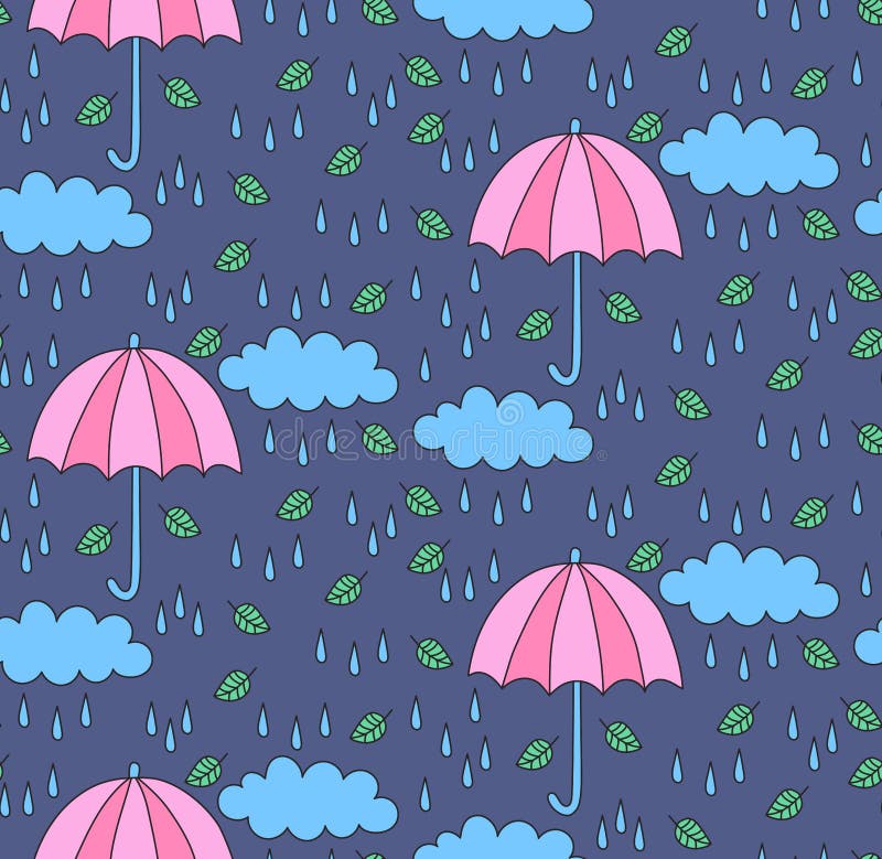 Cute Rain Seamless Vector Pattern Stock Vector - Illustration of ...