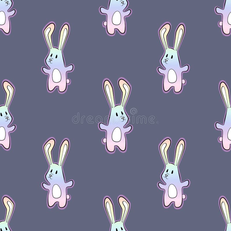 Cute Rainbow Cartoon Bunny Rabit with Dots Seamless Pattern Stock ...