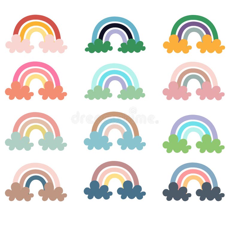 Cute Rainbow Cloud Vector Collection Stock Vector - Illustration of ...
