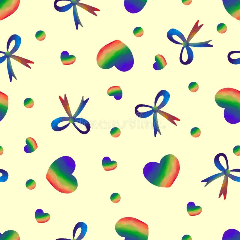 Cute Rainbow Love Heart and Bow Pattern Stock Illustration ...