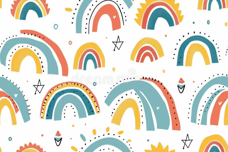 Cute Rainbow Pattern, Seamless Repeating Pattern, White Background ...