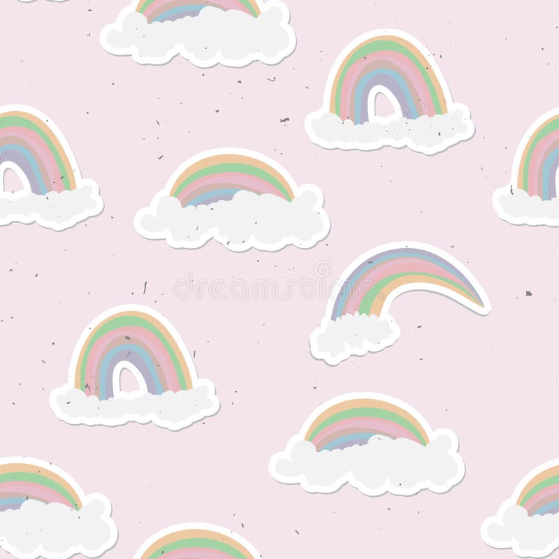 Cute Rainbow Seamless Pattern. Sweet Rainbow and Clouds Background ...