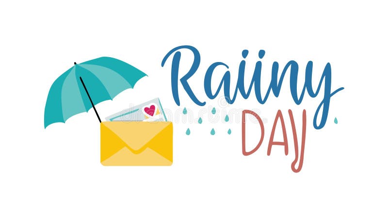 Cute Rainy Day Mail Illustration with Umbrella, Vector Design ...
