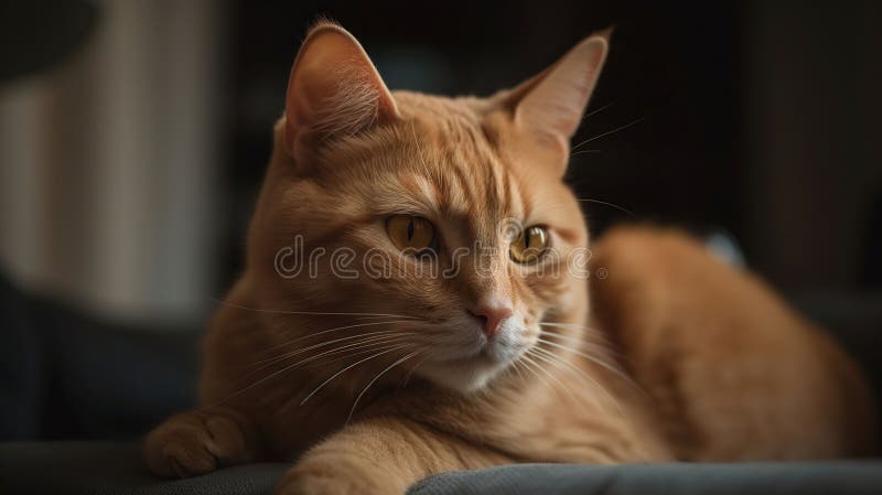 Cute Range Cat Lying on Sofa in Living Room, Generative Ai Stock ...