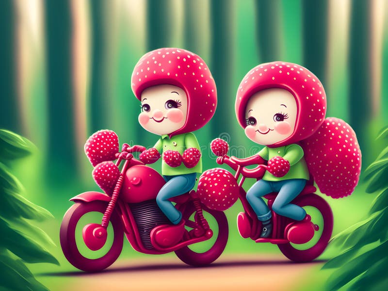 Cute Raspberry on Motorcycle, Generative AI Illustration Stock ...