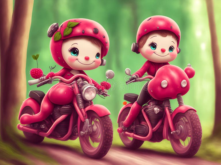 Cute Raspberry on Motorcycle, Generative AI Illustration Stock ...