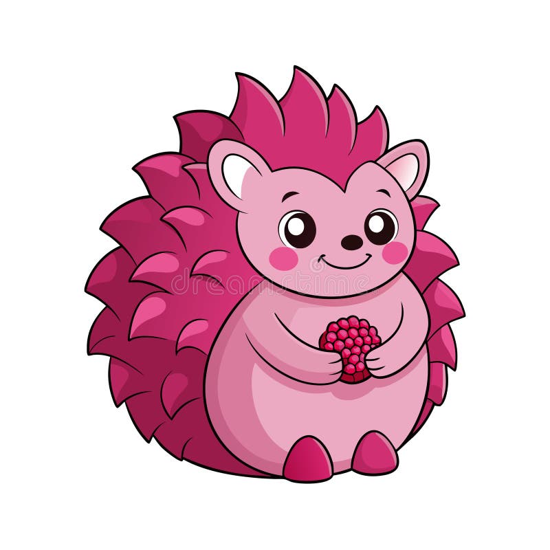 Cute Raspberry Pink Hedgehog Cartoon Design Stock Vector - Illustration ...