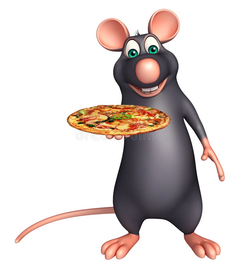 Cute Rat Cartoon Character with Pizza Stock Illustration - Illustration ...